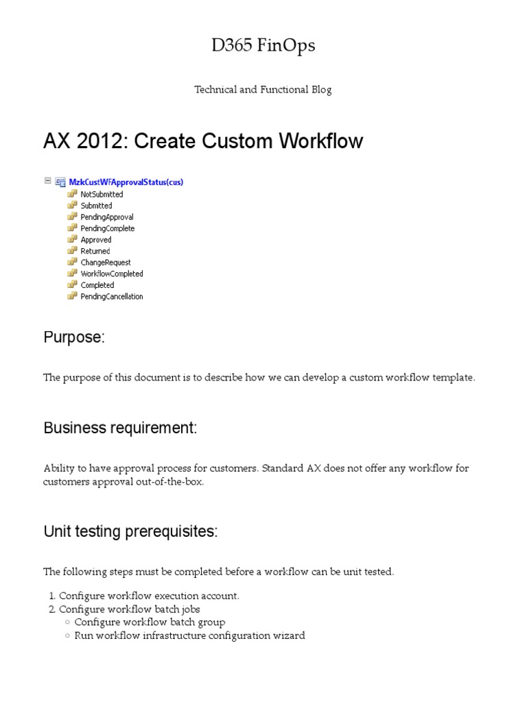 AX 2012 Create Custom Workflow - D365 FinOps | PDF | Computing | Software