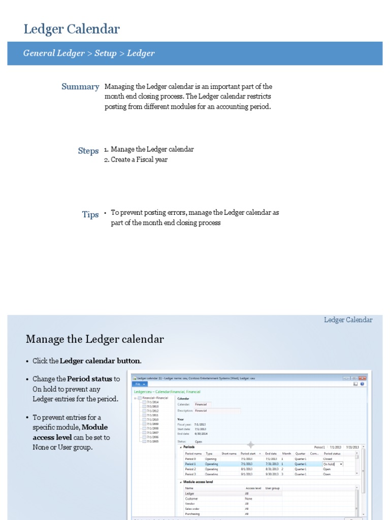 Dynamics Ax 2012 Core Financials General Ledger Ledger Calendar | PDF