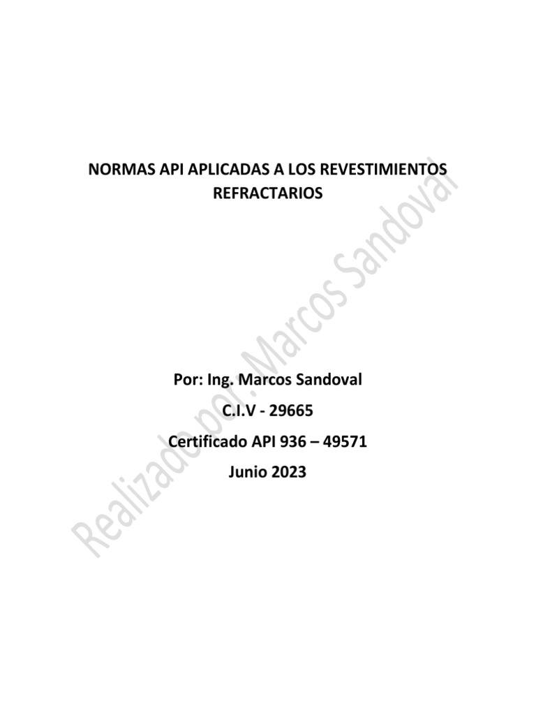 Normas API Aplicadas A Los Revestimientos Refractarios | PDF ...