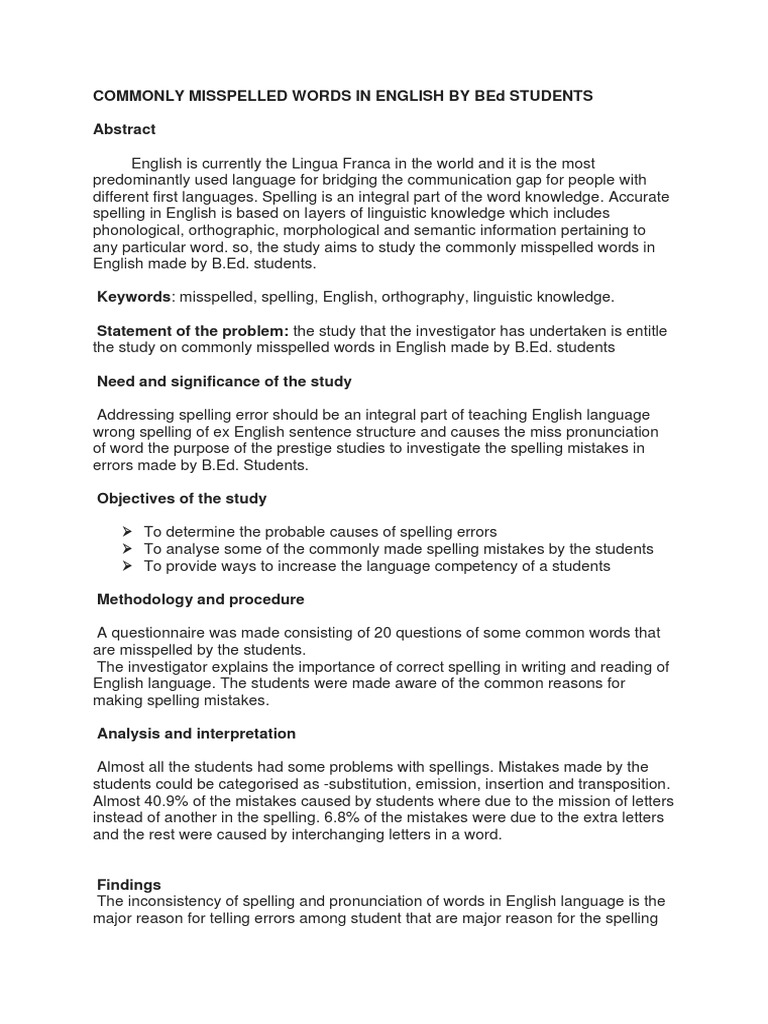 Common Spelling Mistakes Made by BEd Students | PDF