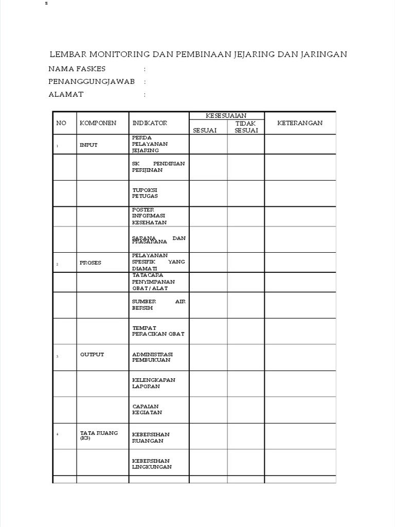 Lembar Monitoring Dan Pembinaan Jejaring Dan Jaringan | PDF