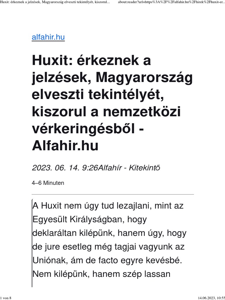 Huxit - Érkeznek A Jelzések, Magyarország Elveszti Tekintélyét, Kiszorul A Nemzetközi ...