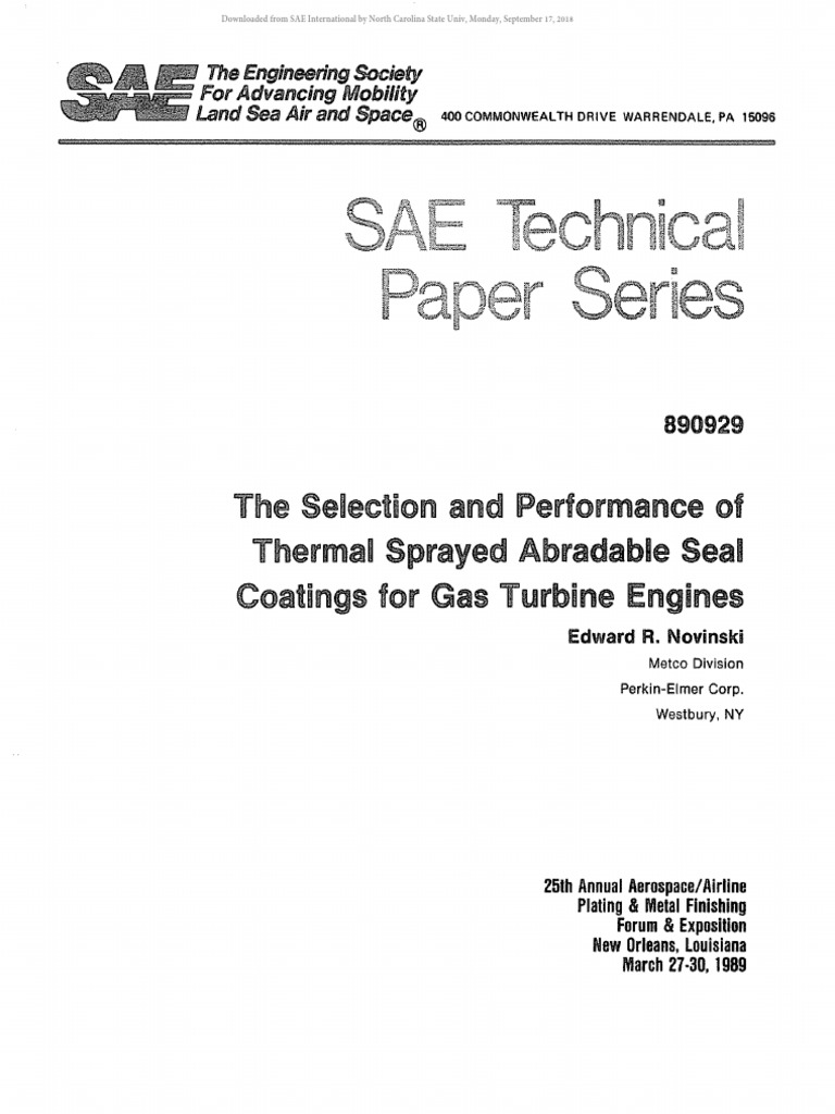 Abradable Material For Gasturbine Engine - SAE | PDF | Wear | Engines