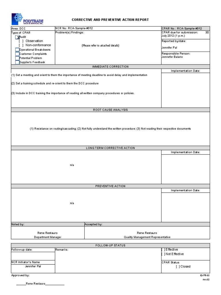 Rca Sample #012 Cpar | PDF | Business | Business Process