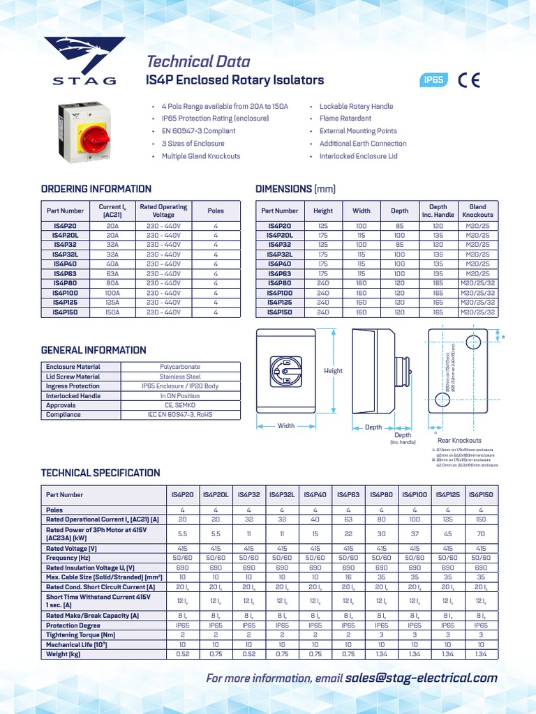 IS4P Enclosed Rotary Isolators Data Sheet | PDF