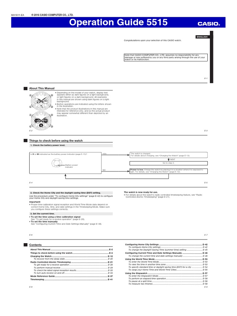 Casio G-Shock 5515 Operation Guide | PDF | Timer | Clock