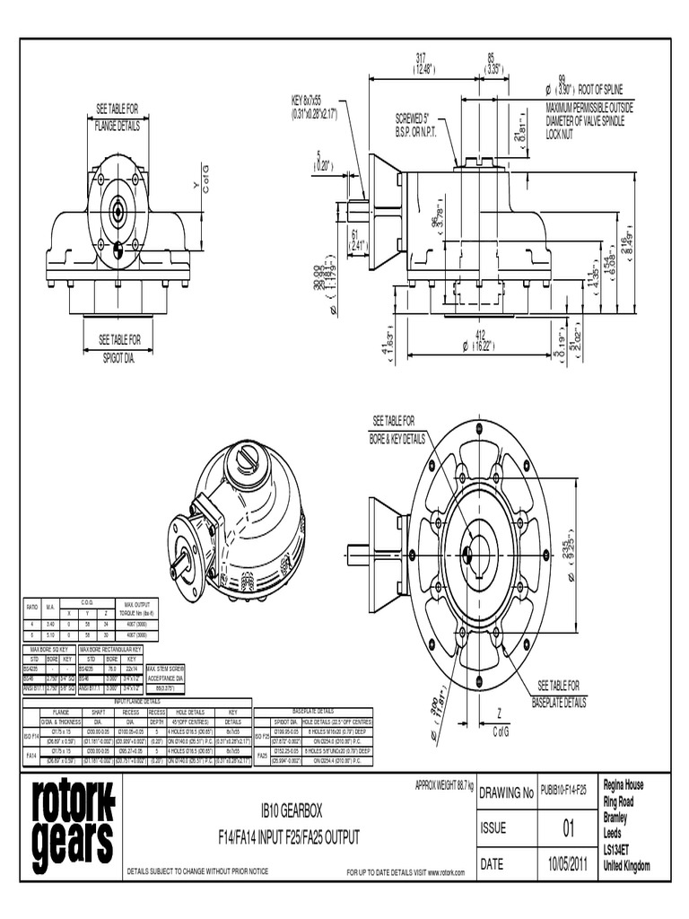 F14/FA14 INPUT F25/FA25 OUTPUT Ib10 Gearbox: Drawing No | PDF ...