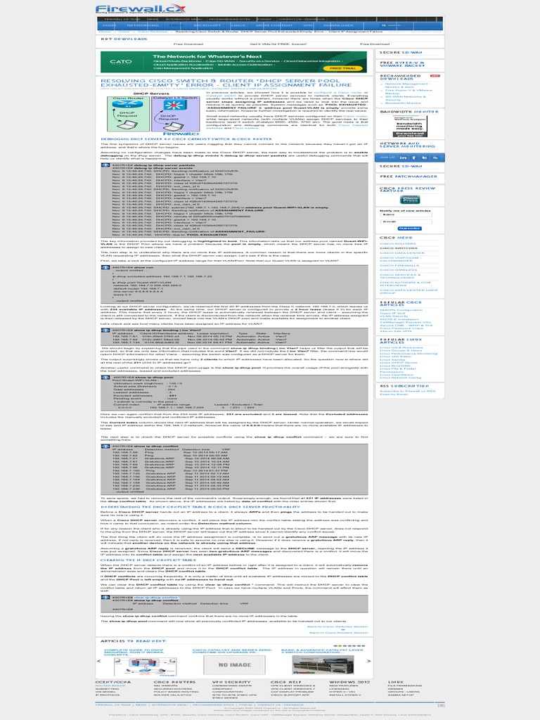 Resolving Cisco Switch & Router DHCP Server Pool Exhausted-Empty' Error - Client IP Assignment ...