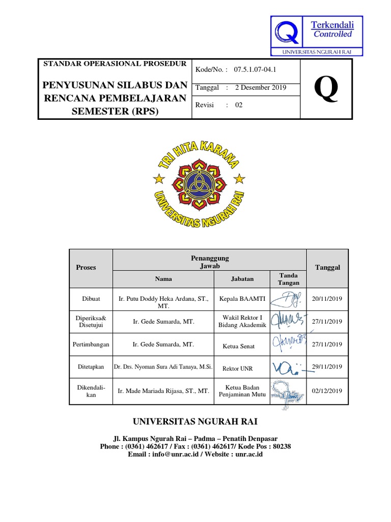SOP PENYUSUNAN SILABUS DAN RPS UNR - Terkendali | PDF