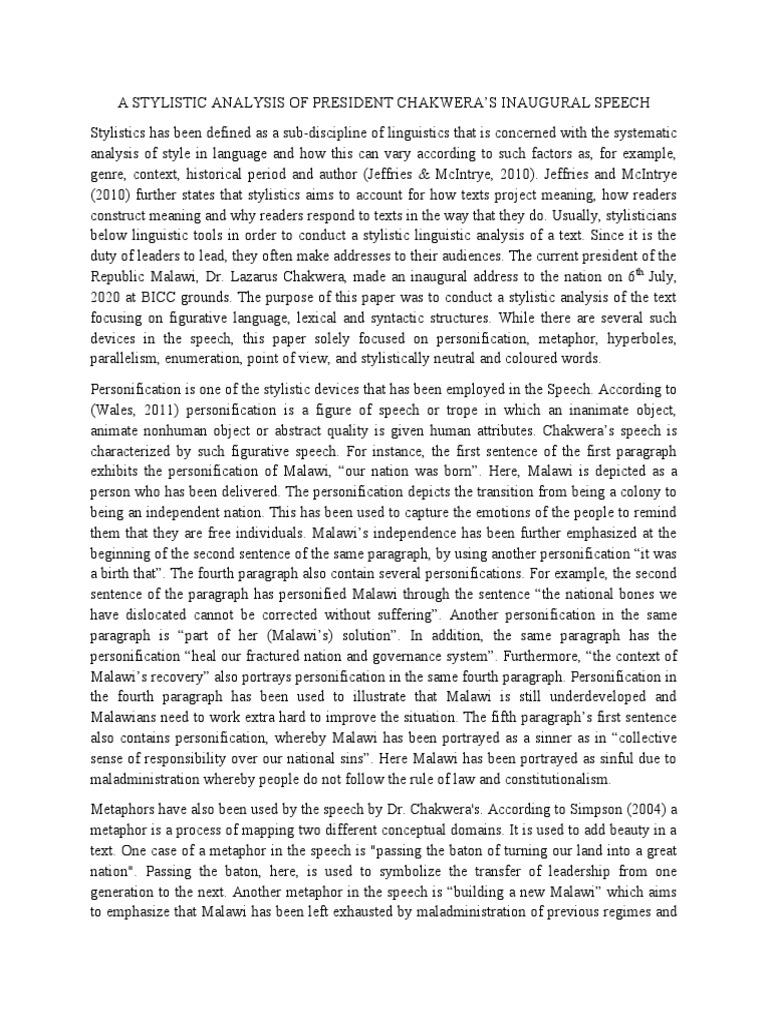 A Stylistic Analysis of President Chakwera | PDF | Linguistics | Speech