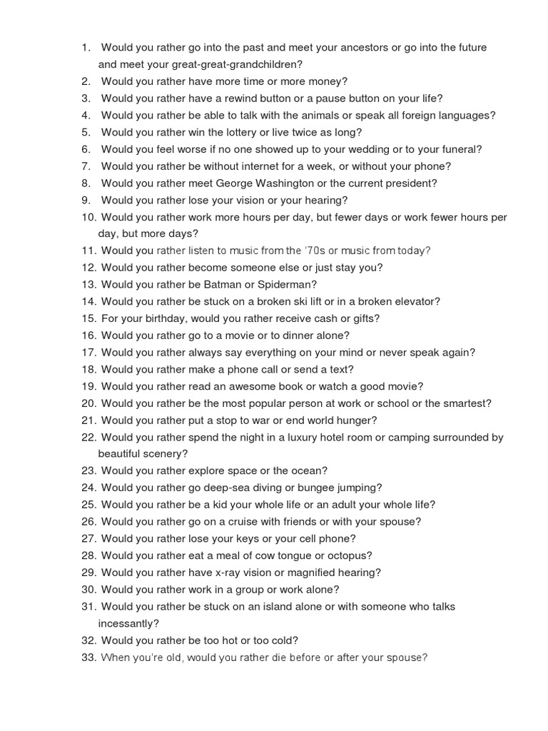 Would You Rather Game | PDF