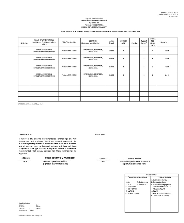 CARPER LAD Form No. 27 RSS | PDF | Government