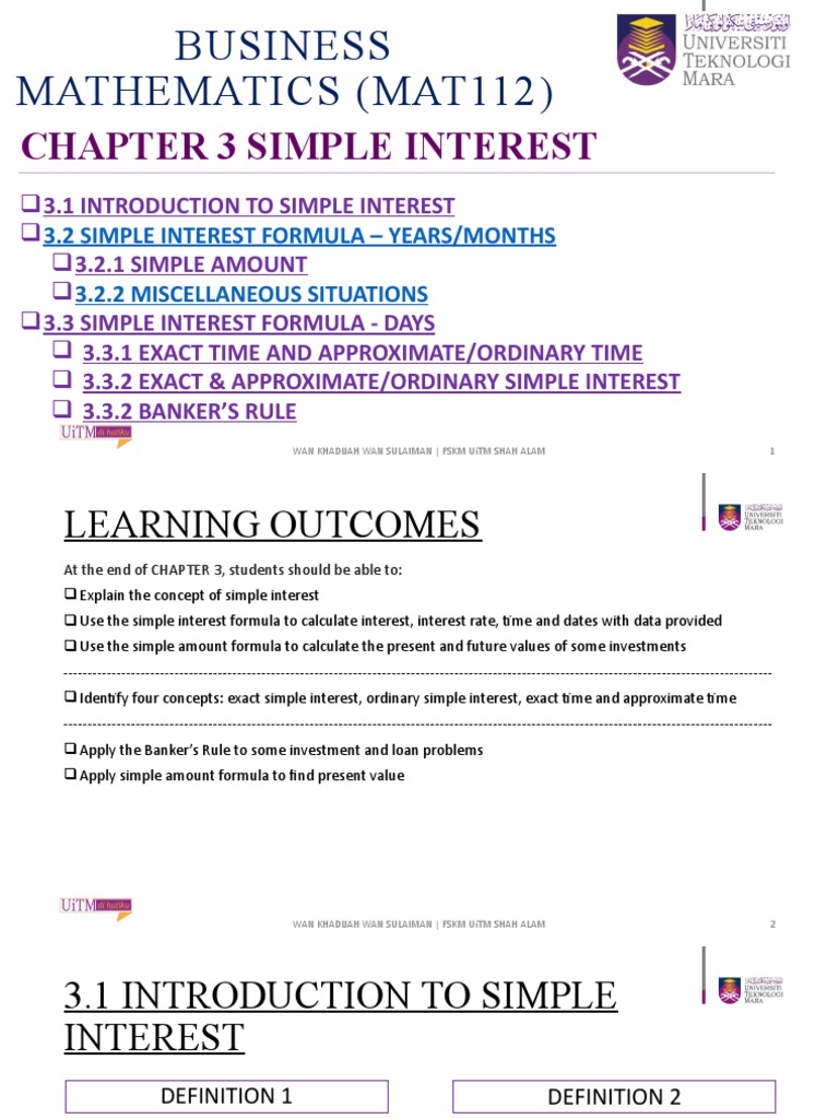 Mat112 - Chapter 3 - Simple Interest | PDF