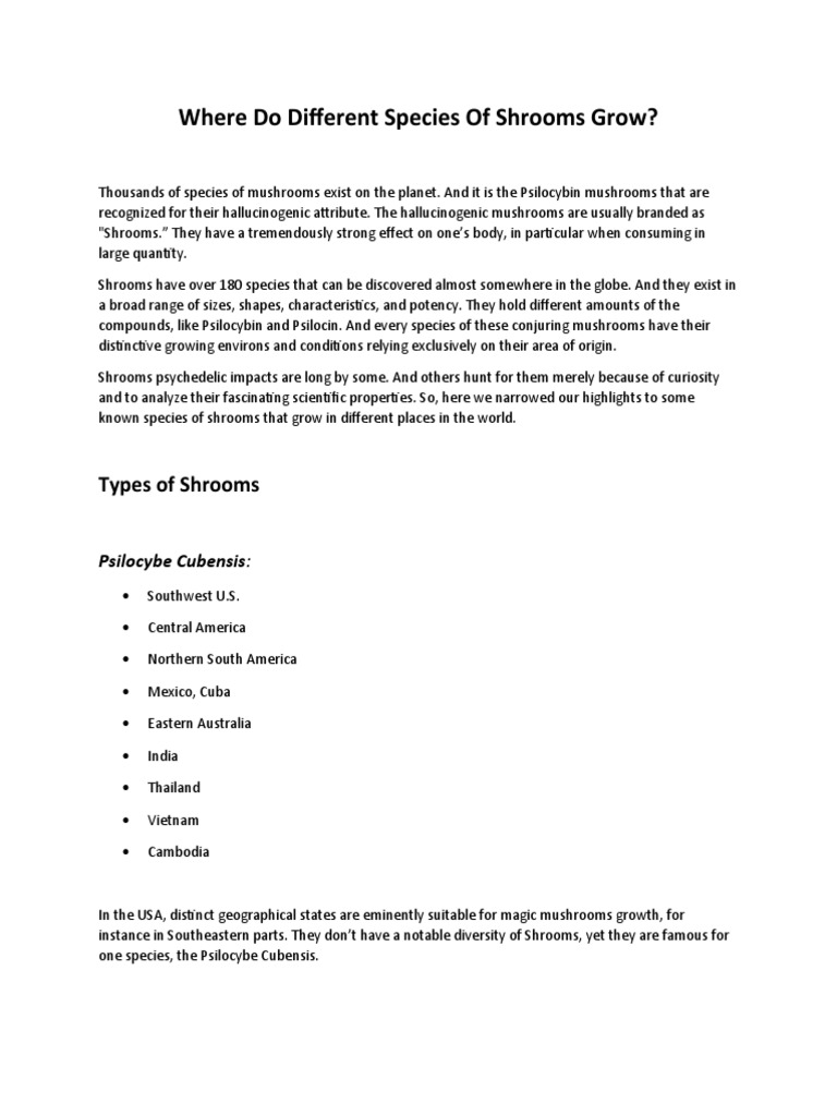 Where Do Different Species of Shrooms Grow? | PDF | Mycology | Ethnobotany
