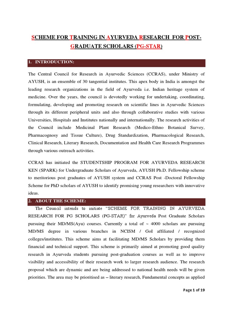 PG-STAR Scheme for Ayurveda Scholars | PDF | Business