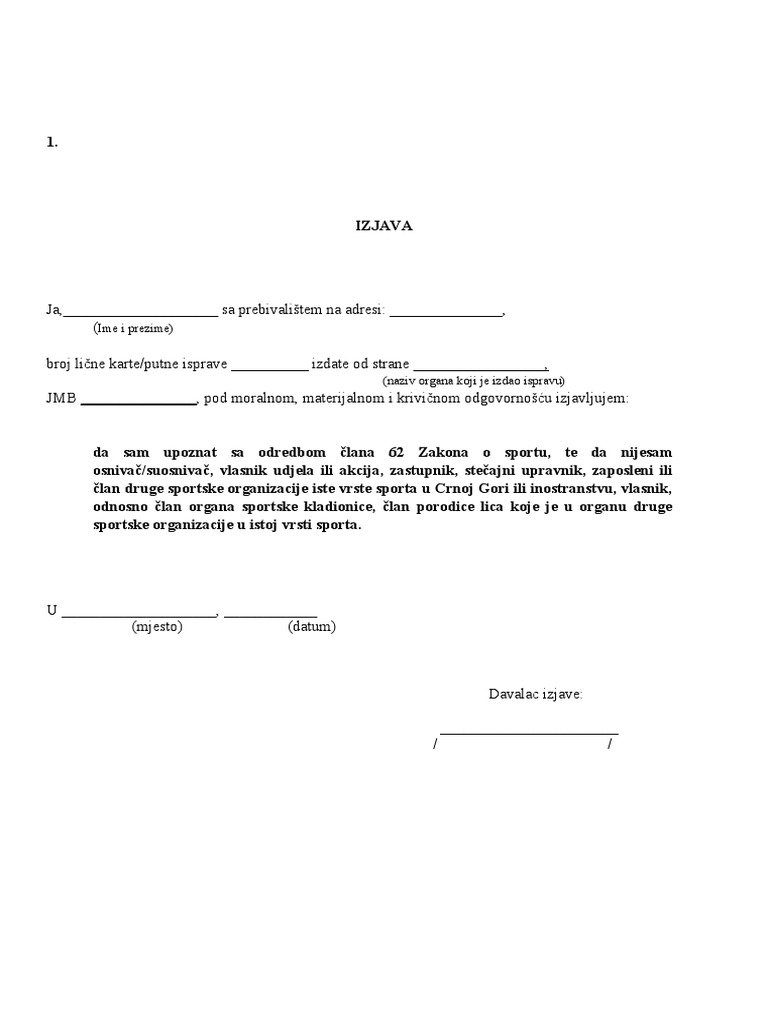 Izjava 1 | PDF