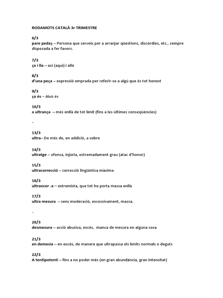 RODAMOTS CATALÀ 3r TRIMESTRE | PDF