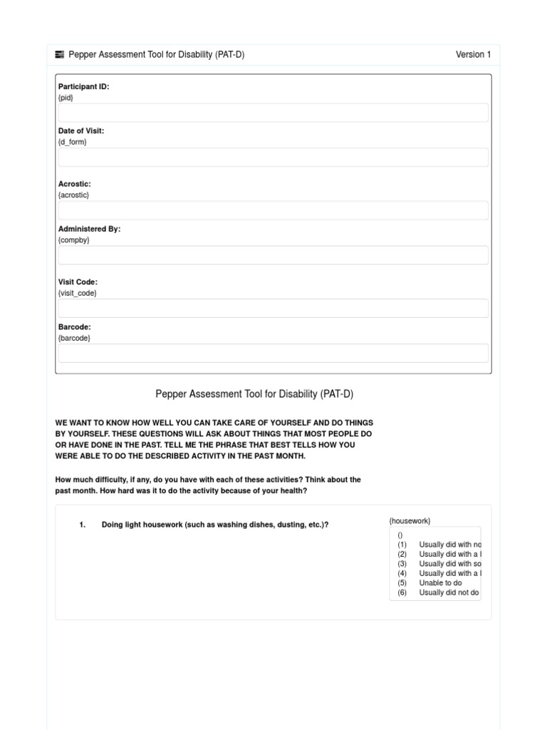 PF - Pepper Assessment Tool For Disability (PAT-D) | PDF