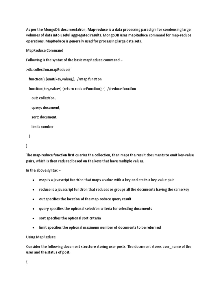Mongo DB Map Reduce | PDF | Map Reduce | Information Retrieval Mongo DB Map Reduce | PDF | Map Reduce | Information Retrieval