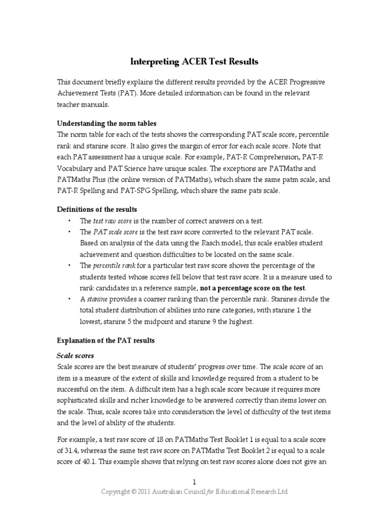 PATM Interpreting Scores | PDF | Percentile | Sampling (Statistics)