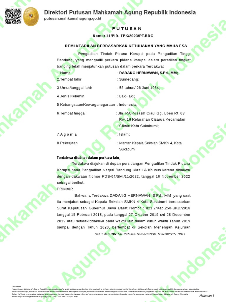 Putusan 11 Pid - TPK 2023 PT BDG 20230613112522 | PDF