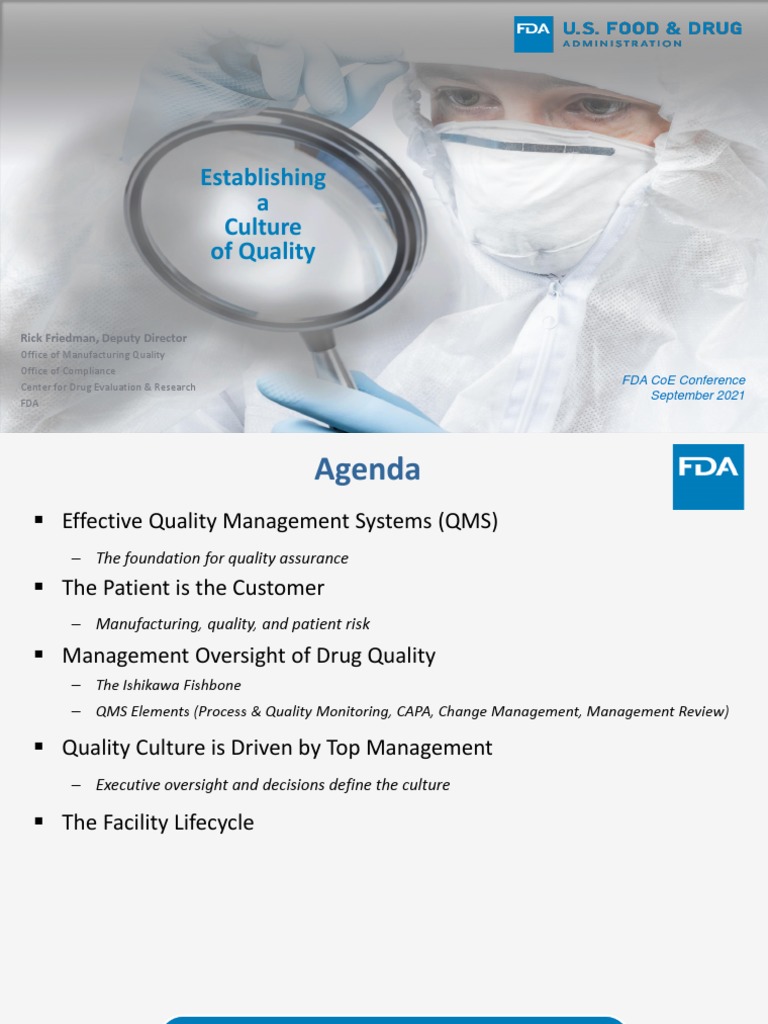 FDA Presentation Session 1 Keynote Promotion Culture of Quality | PDF