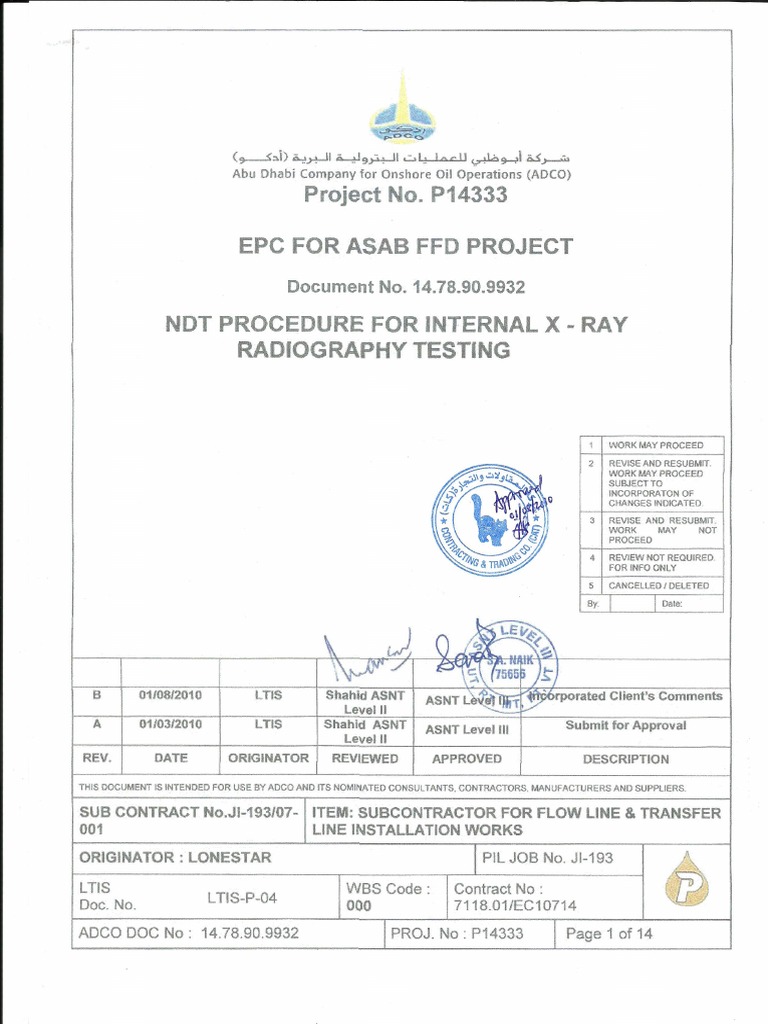 14 78 90 9932 - NDT Procedure For Internal X-Ray Radiographic Testing ...