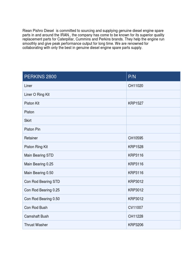 Perkins 2800 P/N | PDF