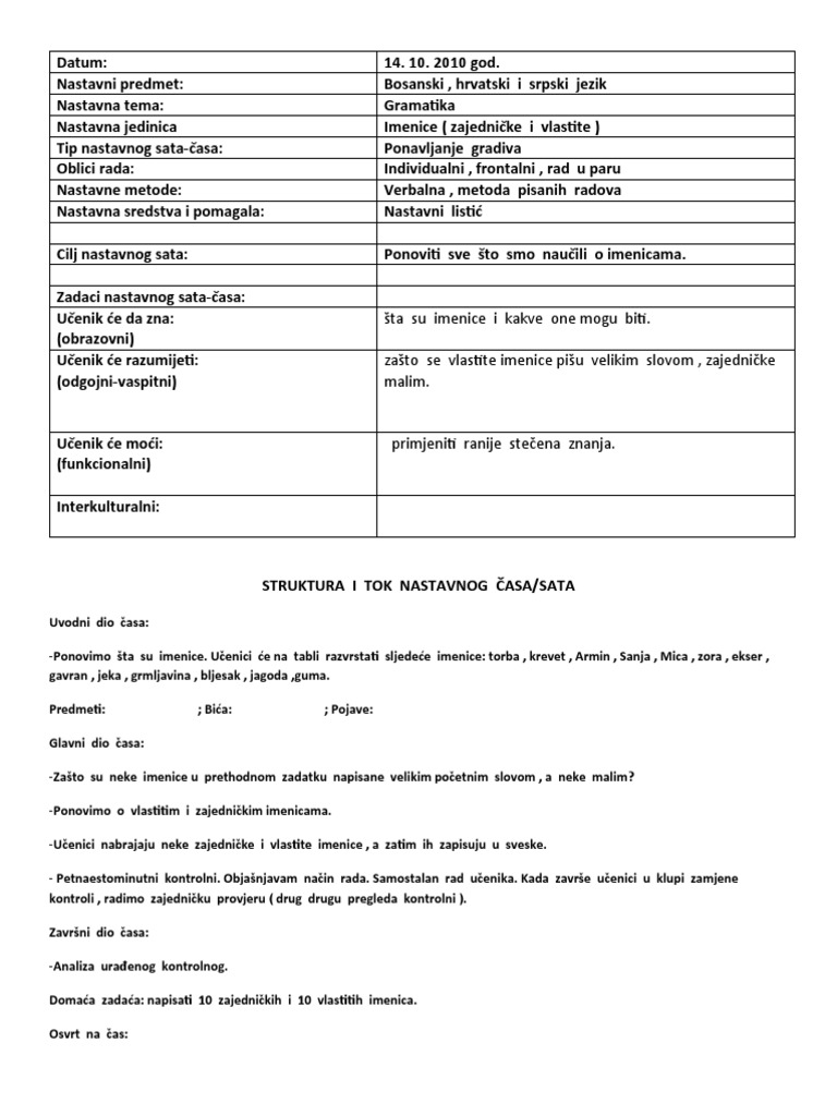 28.imenice (Zajedničke I Vlastite) | PDF