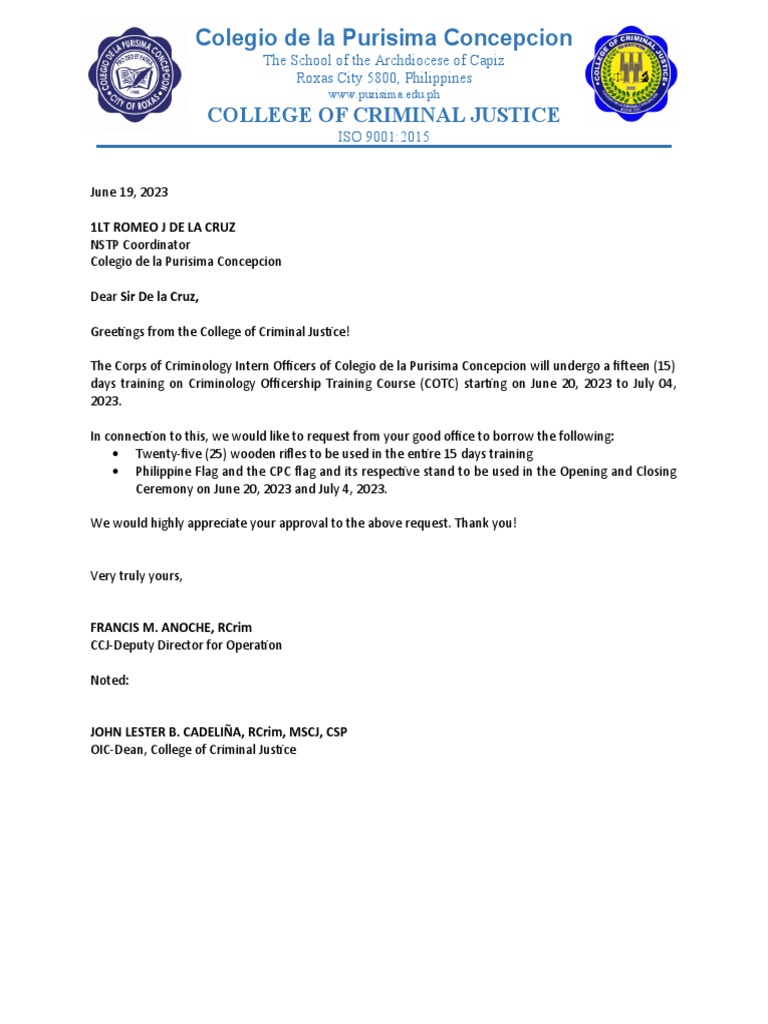 Criminology Training Equipment Request | PDF