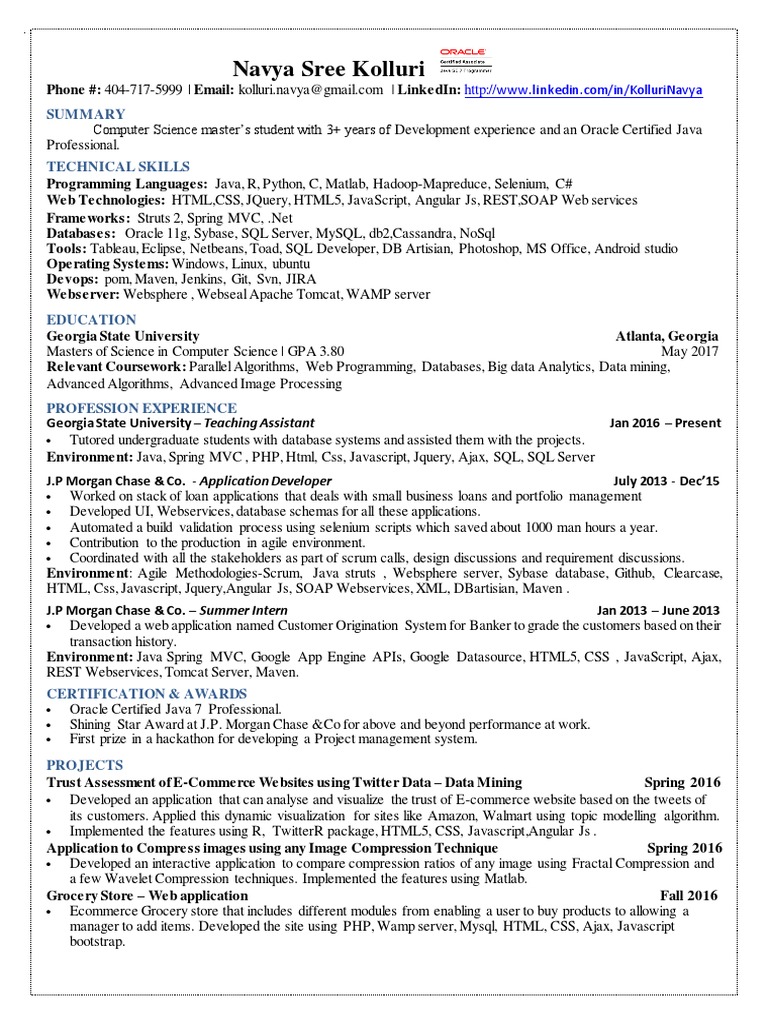 Navya Sree Kolluri Resume | PDF | Ajax (Programming) | Web Service