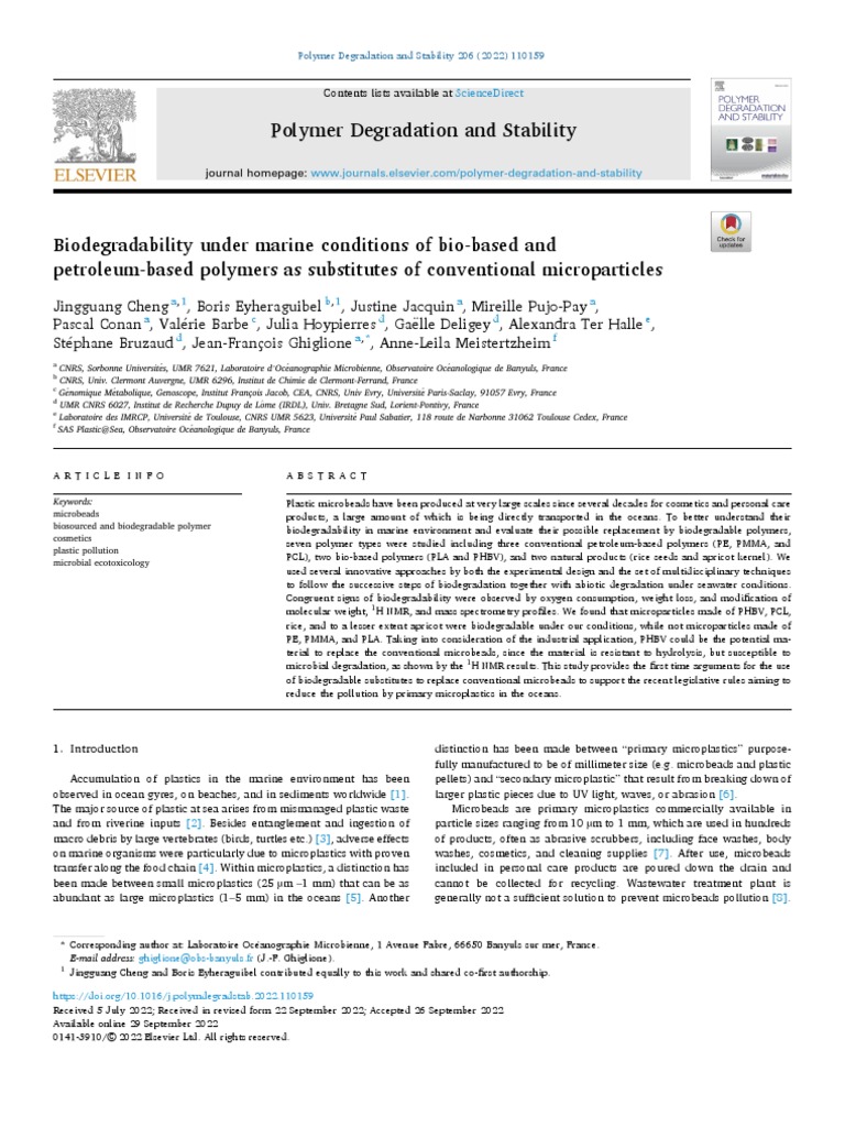 Biodegradability Under Marine Conditions of Bio-Based and Petroleum ...
