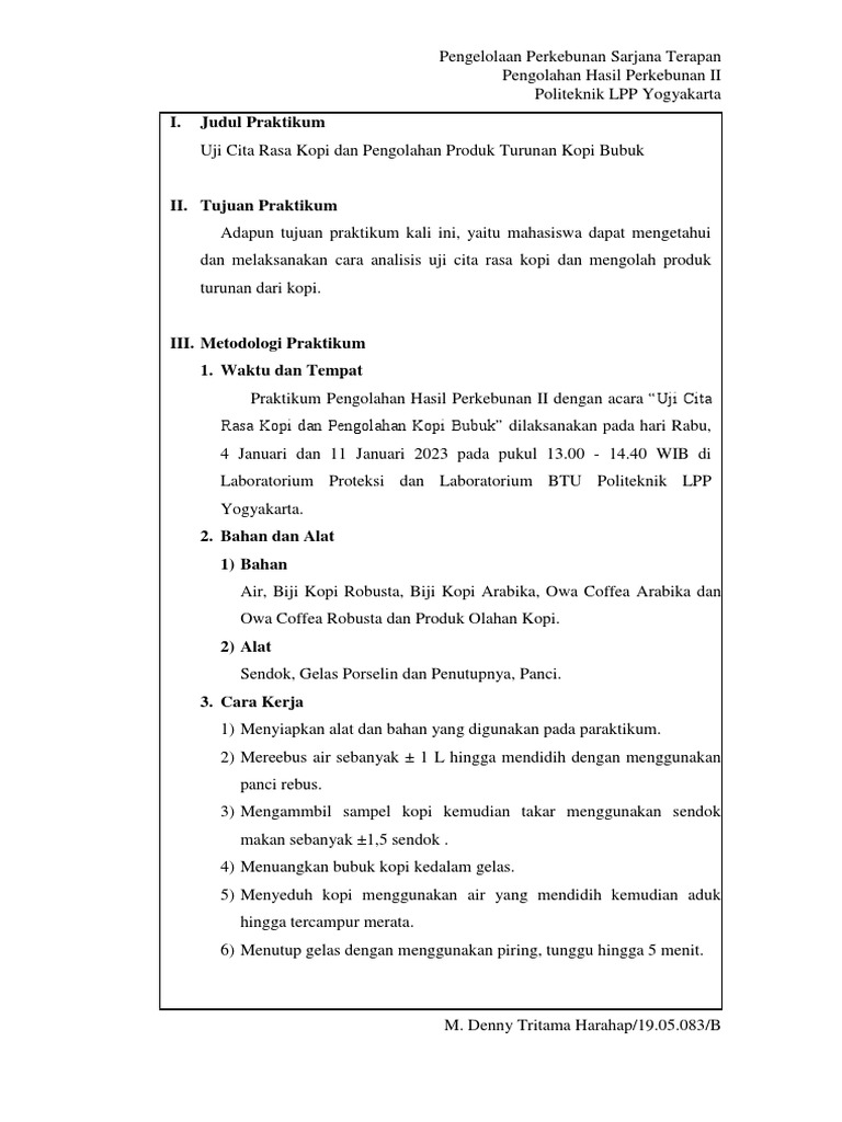 Laporan Analisa UJi Cita Rasa Kopi & Produk Turunan | PDF