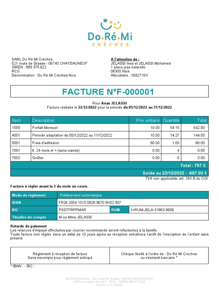 Facture F 000001 | PDF | Facture | Comptabilité