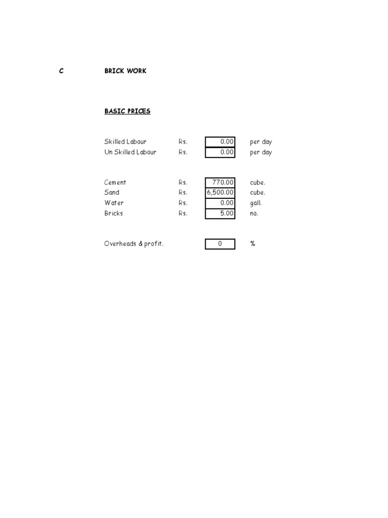 Rate Analysis Brick | PDF | Building Technology | Environmental Design