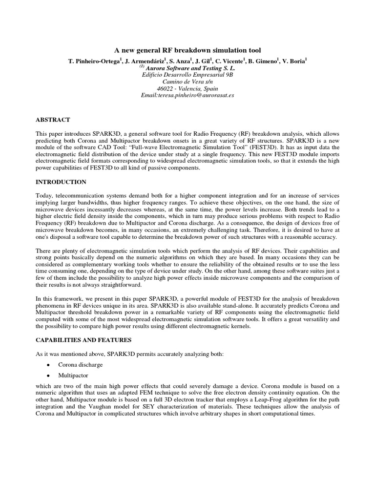 A New General RF Breakdown Simulation Tool | PDF