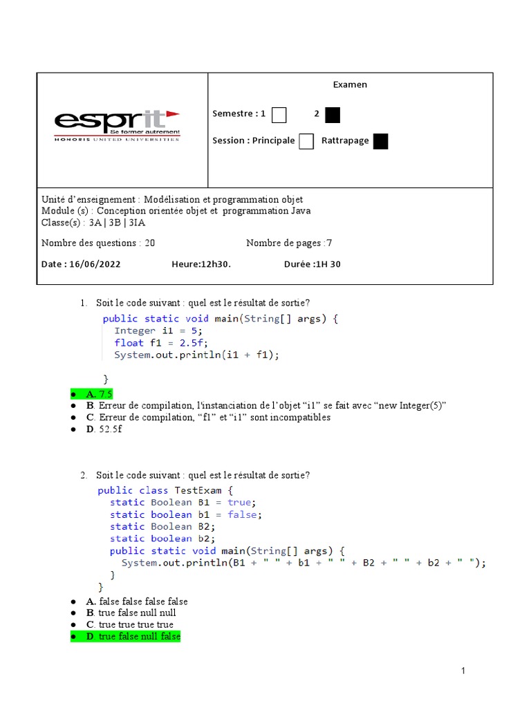 Corrigé FR | PDF | Interface (Informatique) | Java (Langage de programmation)