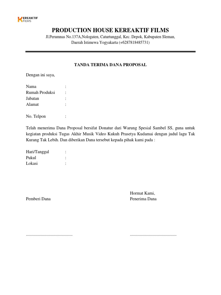 Surat Tanda Terima Dana Proposal | PDF