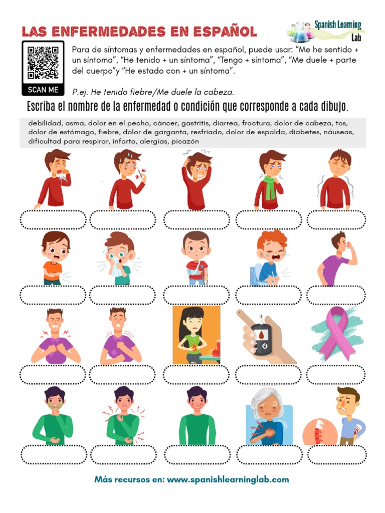Illnesses-Spanish-Pictionary La Salud | PDF