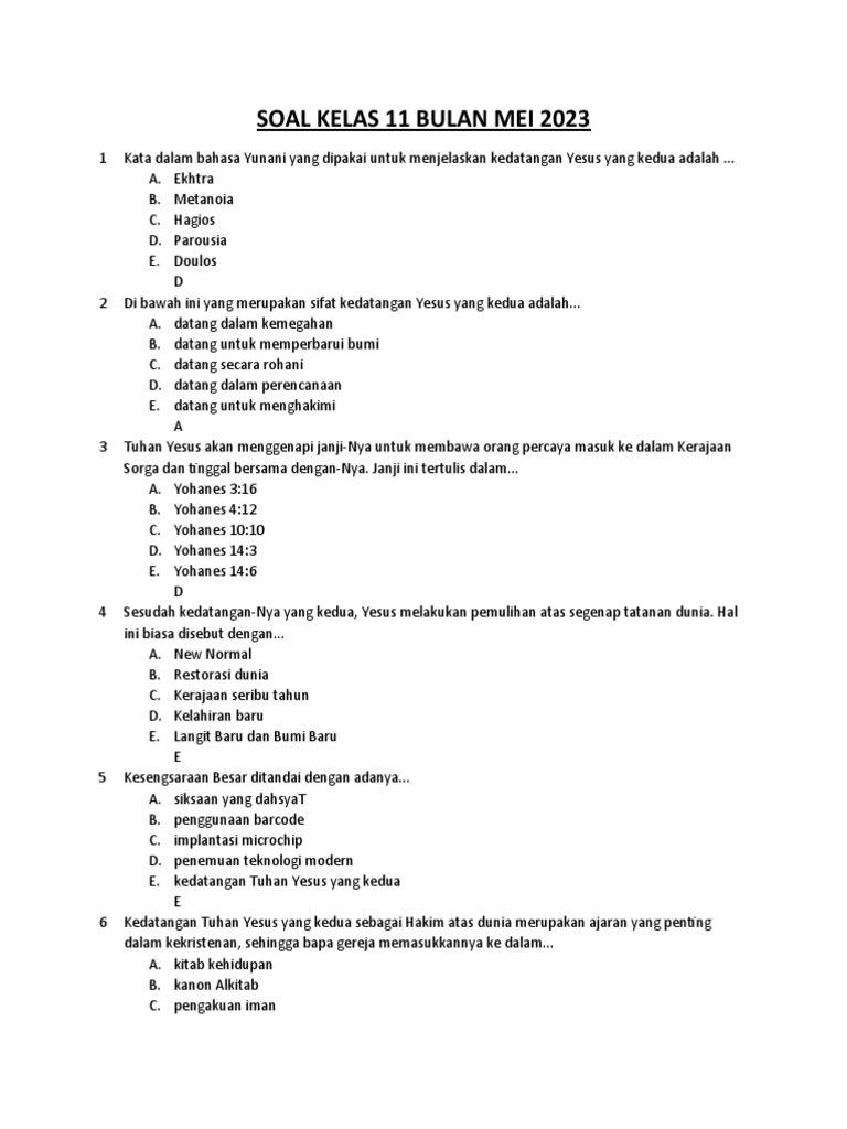 Soal Kelas 11 Bulan Mei 2023 Pdf