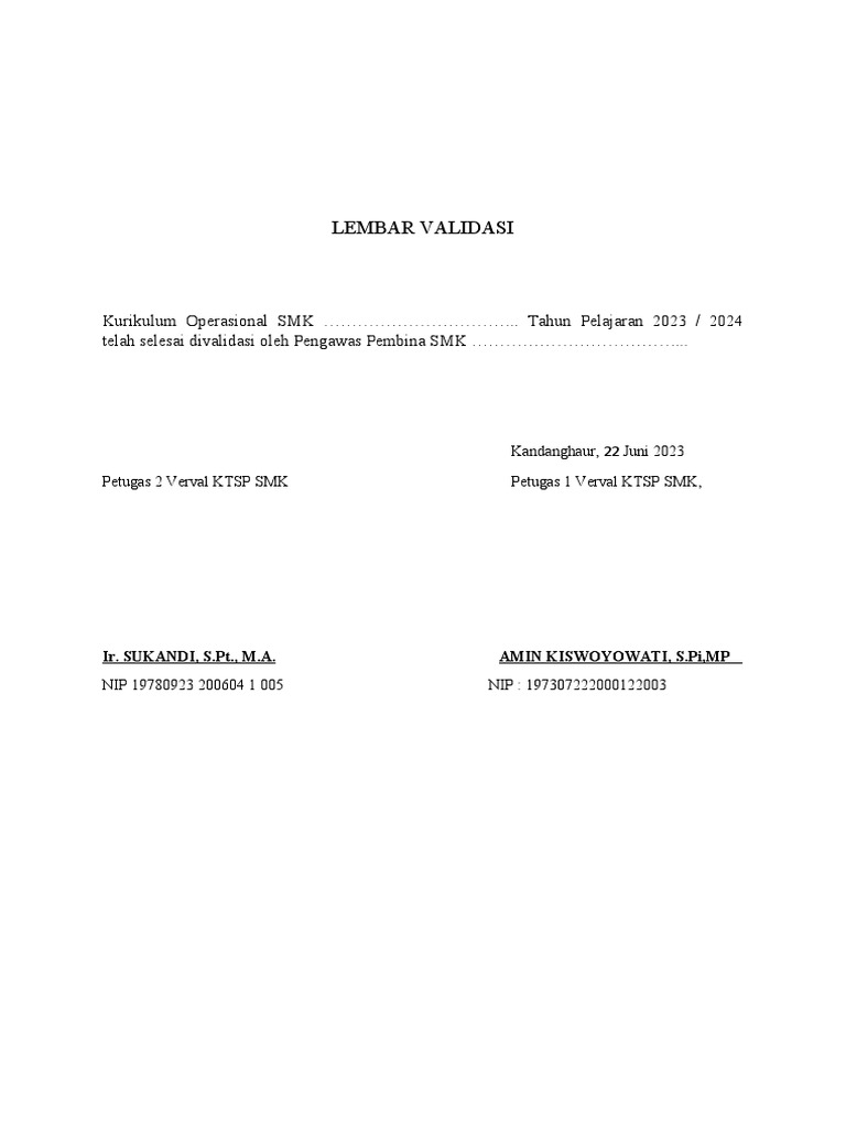 Lembar Validasi KOSP 2023 | PDF | Sains & Matematika