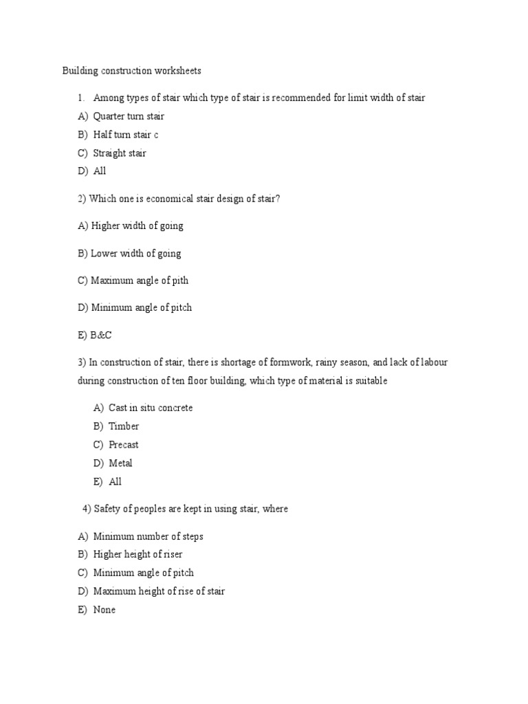 Building Construction Worksheets | PDF