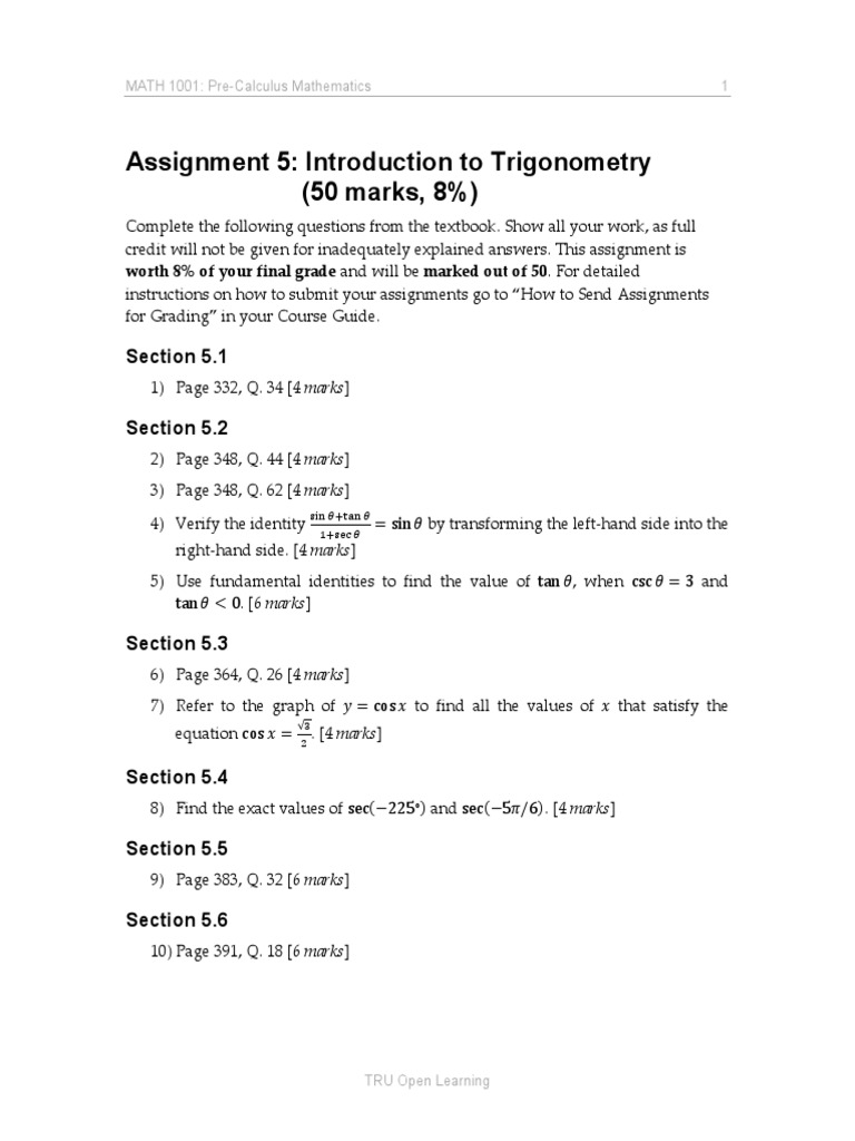 MATH1001 Assignment 5 | PDF