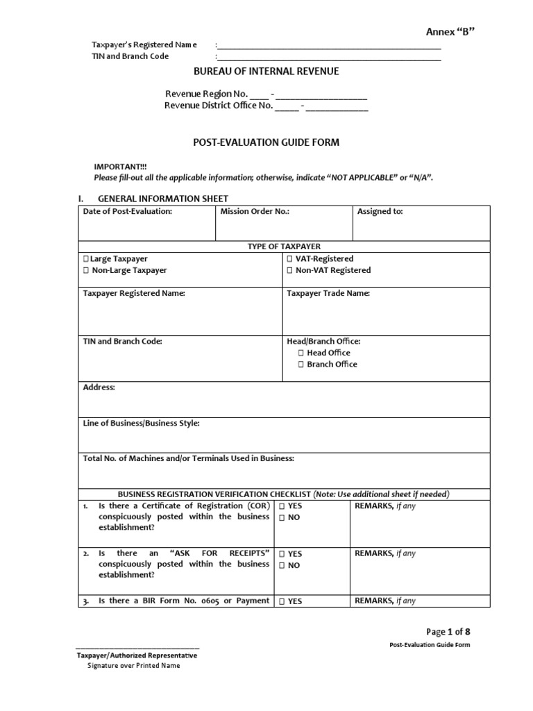 Annex B - Post-Evaluation Guide Form | PDF