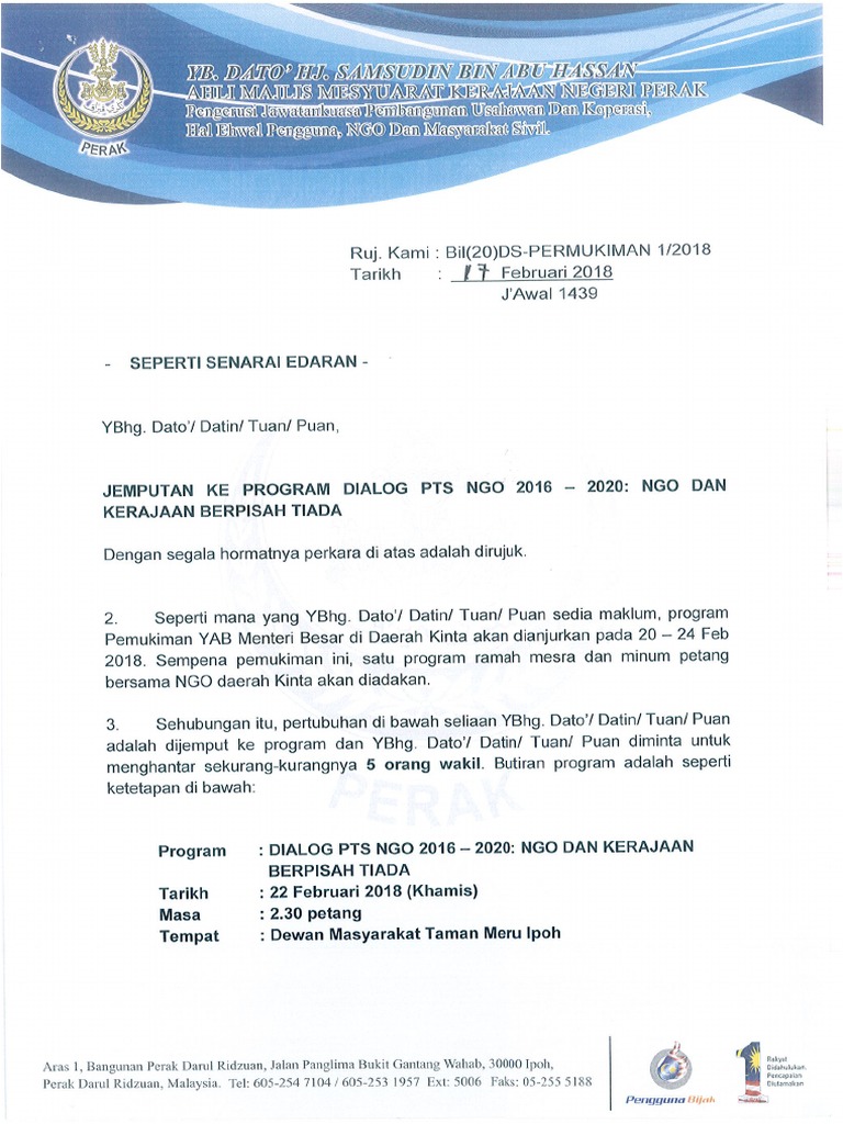 Surat Jemputan Program Pemukiman Daerah Kinta | PDF