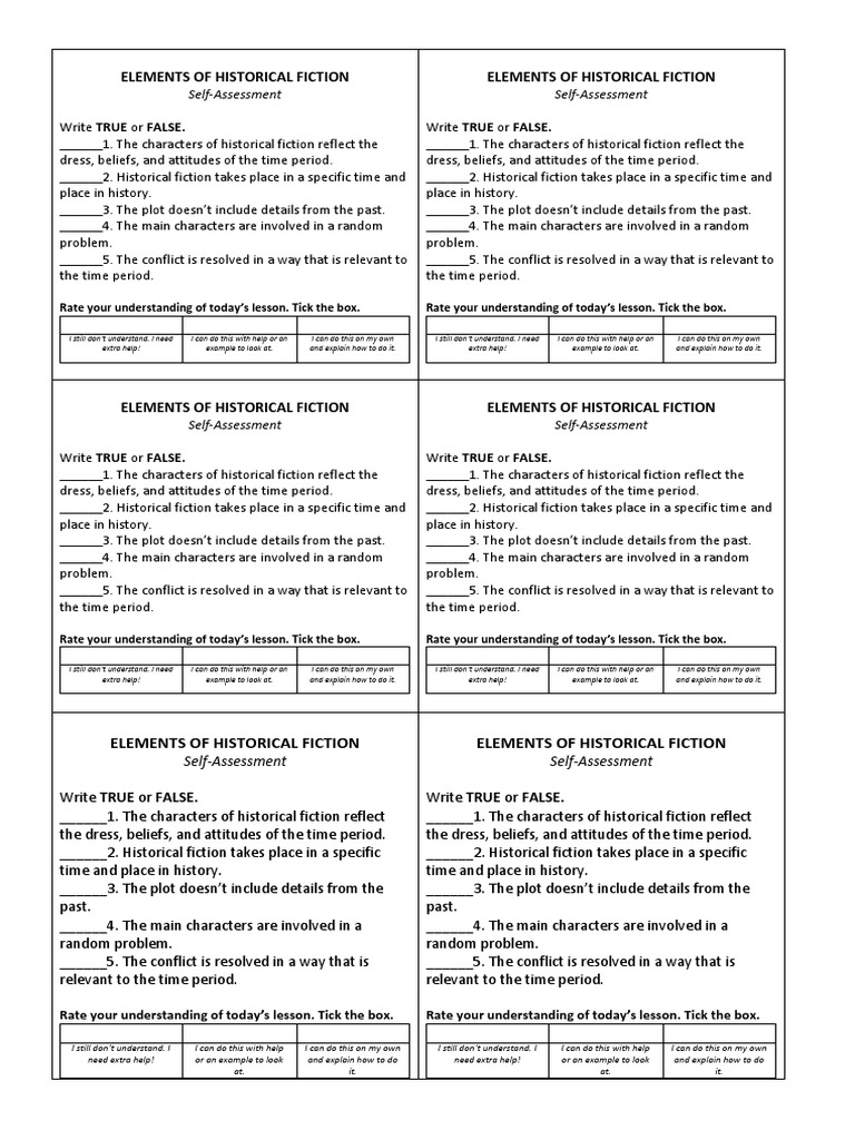 W2L2 - Elements of Historical Fiction (Self-Assessment) | PDF | Plot ...