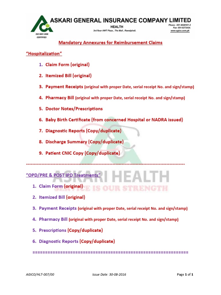 Check List For Claim Submission | PDF