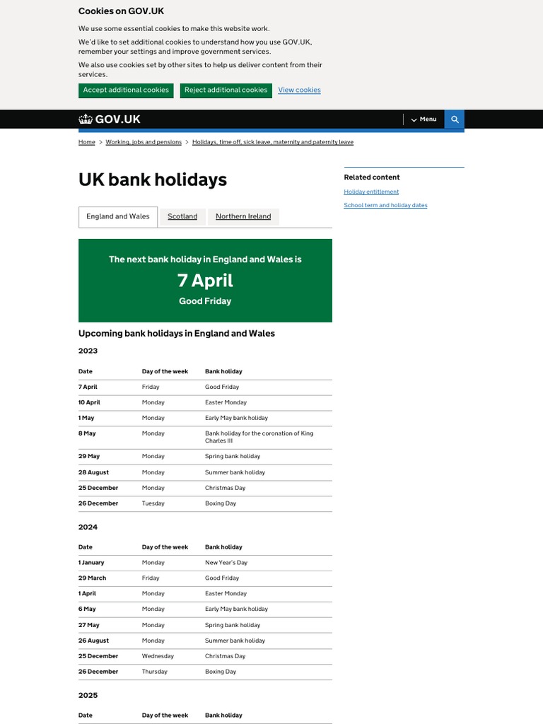 Uk Bank Holidays - Gov - Uk | PDF