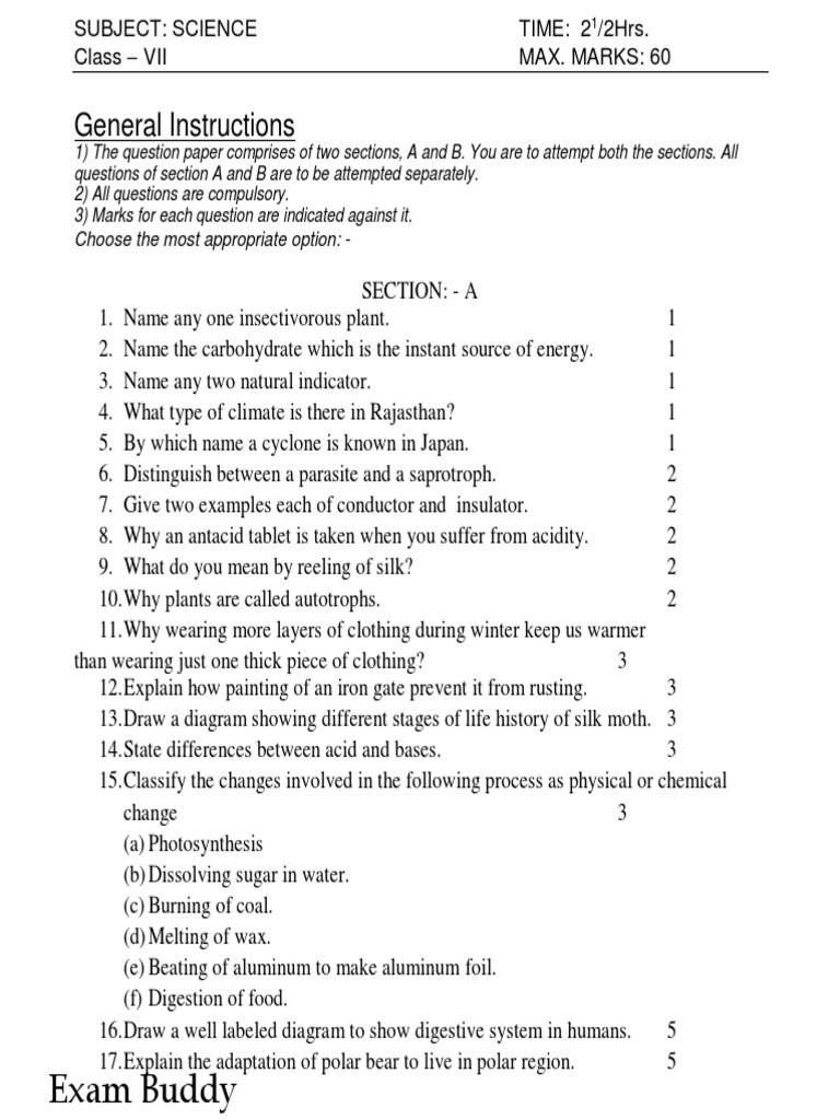Science Solved-Sample-Paper-Class-7-SA1-Set-1 | PDF | Rain | Digestion