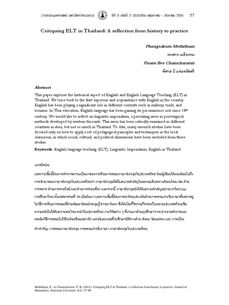 Critiquing ELT in Thailand A Reflection | PDF